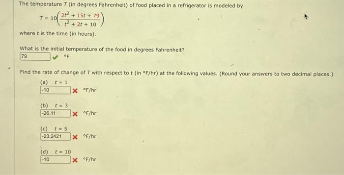 Solved The temperature T (in degrees Fahrenheit) of food | Chegg.com