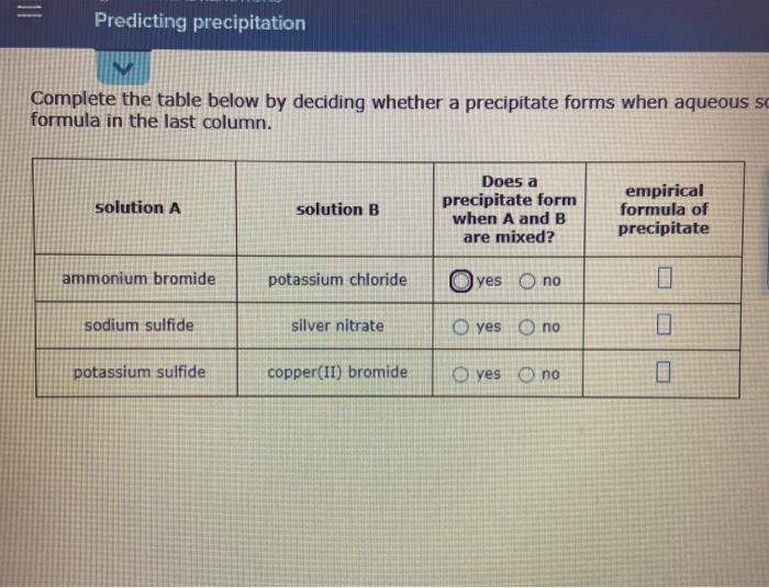 Solved Predicting precipitation Complete the table below by | Chegg.com