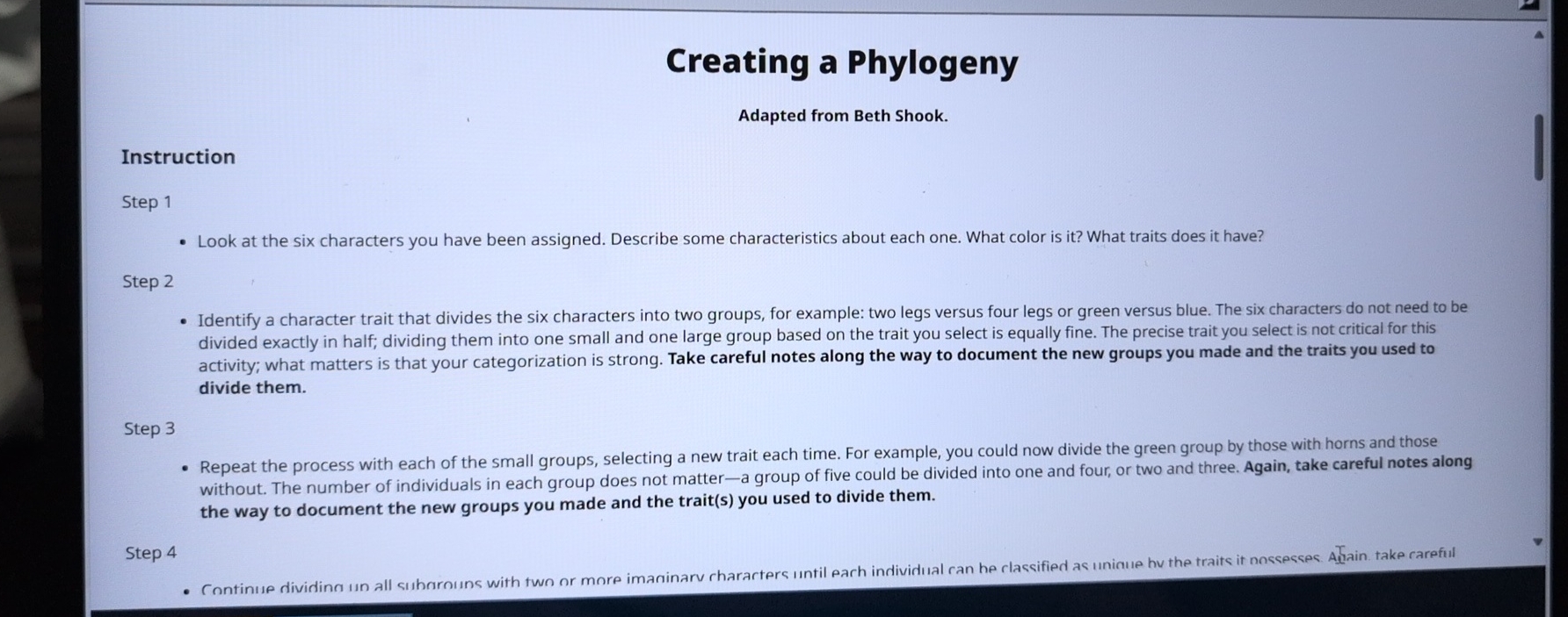 Solved Creating a PhylogenyAdapted from Beth | Chegg.com