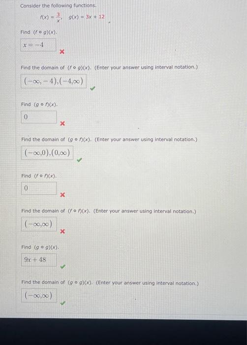 Solved Consider the following functions. f(x)=x3,g(x)=3x+12 | Chegg.com