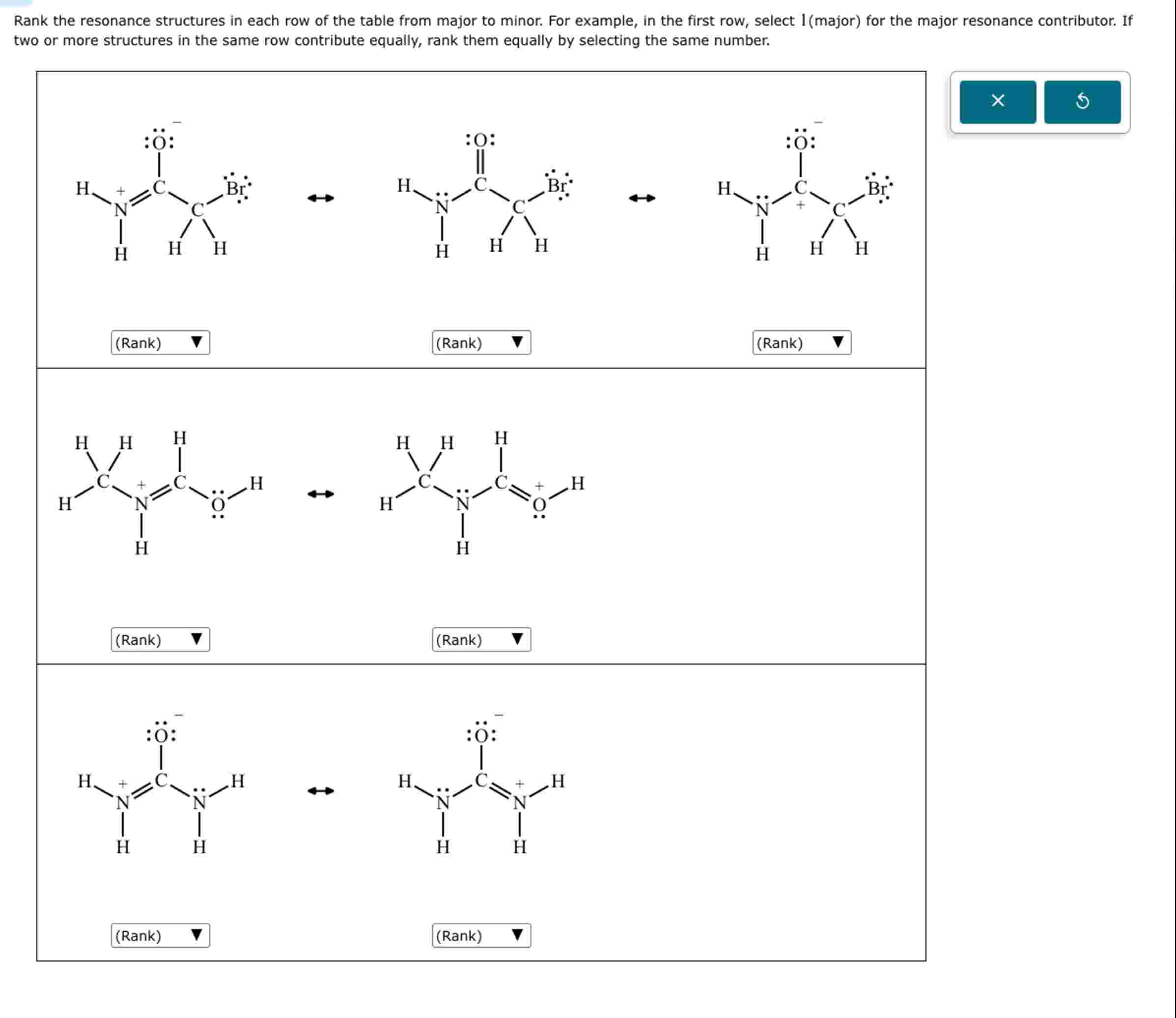 Solved Rank the resonance structures in each row of the | Chegg.com