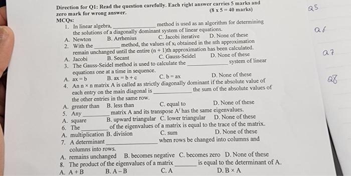 Solved Direction For Q1 Read The Question Carefully Each 