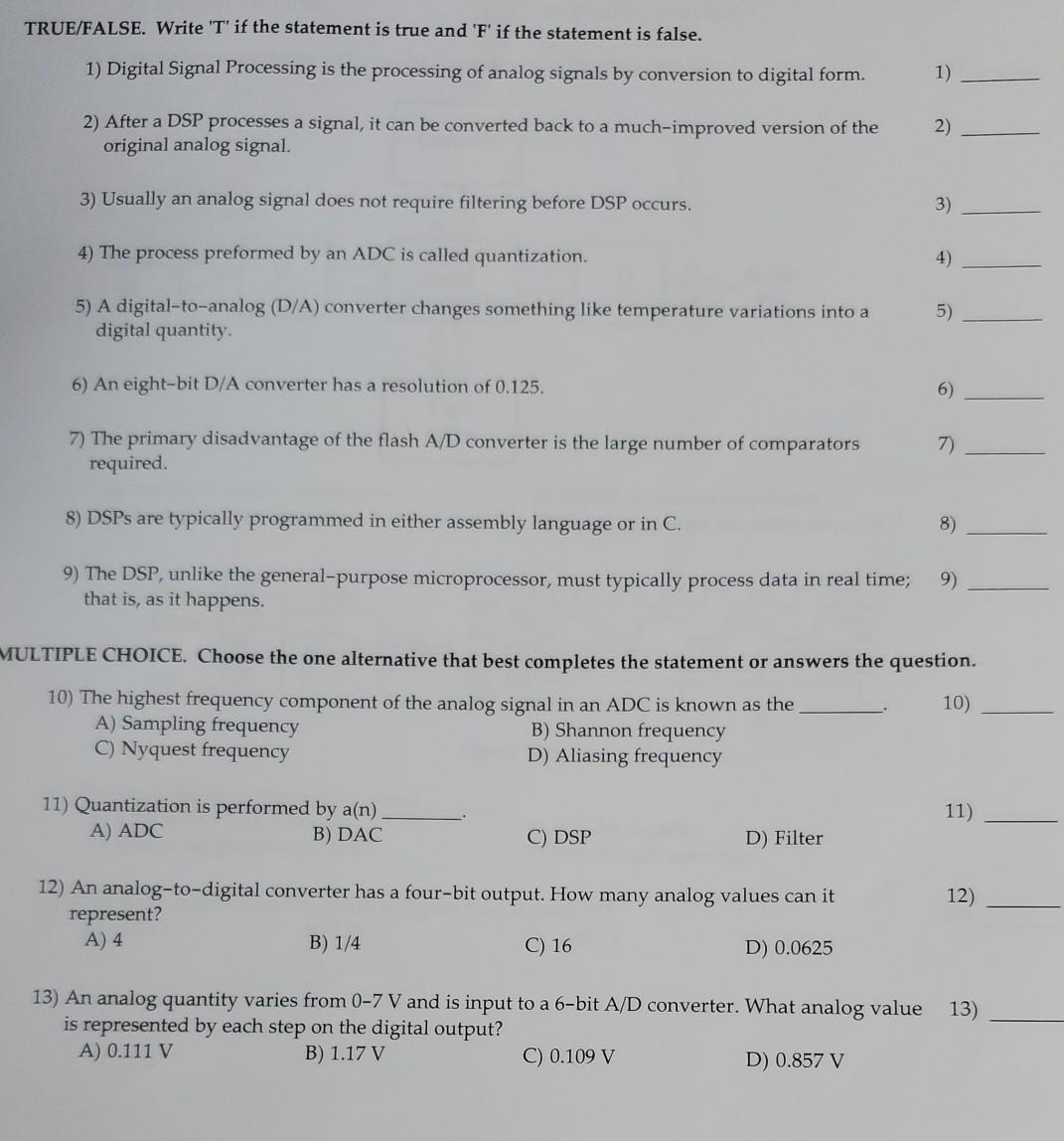 Solved TRUE/FALSE. Write 'T' if the statement is true and | Chegg.com