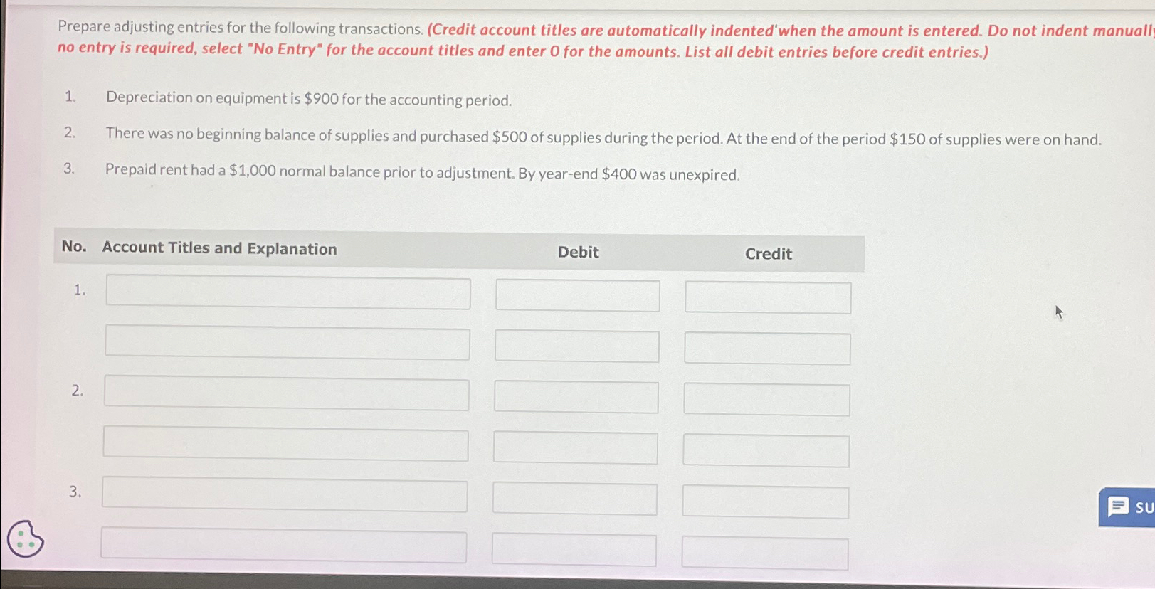Solved Prepare adjusting entries for the following | Chegg.com