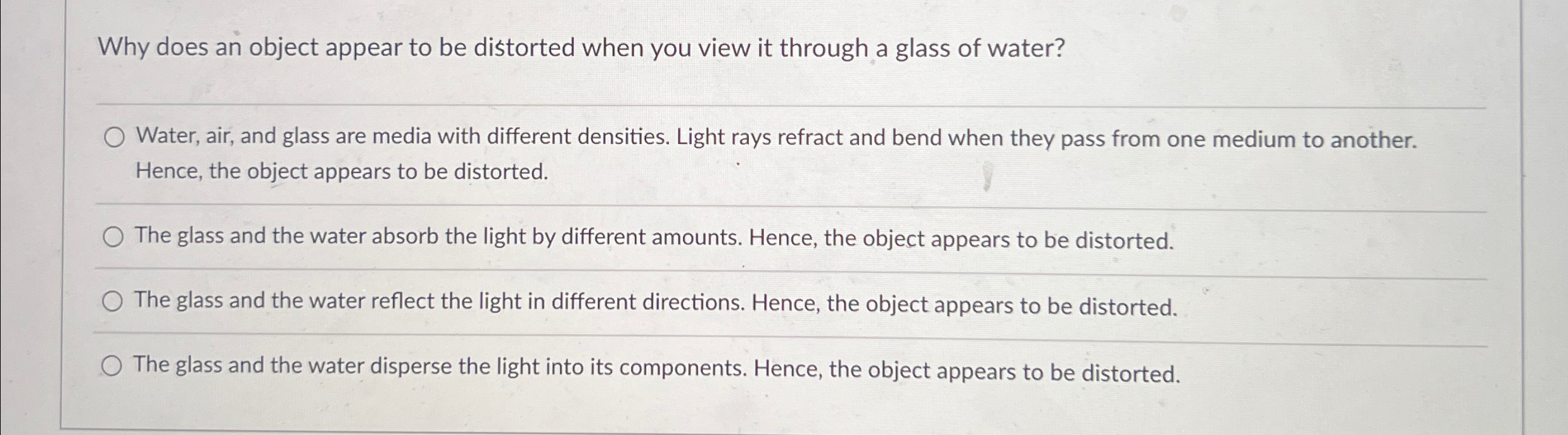 Solved Why does an object appear to be distorted when you | Chegg.com