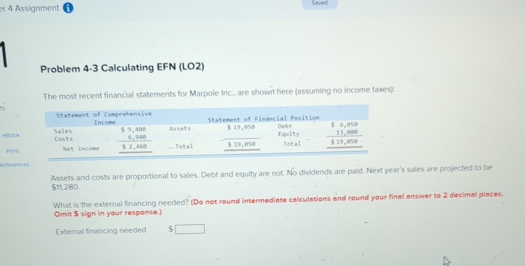 Solved er 4 ﻿Assignment (i)SavedProblem 4-3 ﻿Calculating EFN | Chegg.com