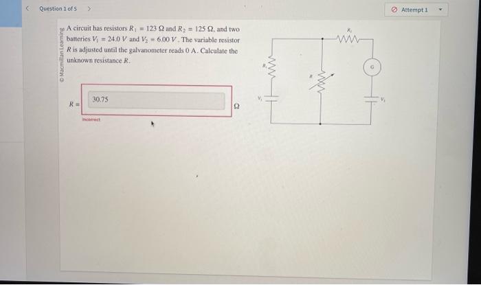 Solved A circuit has resistors R1=123Ω and R2=125Ω, and two | Chegg.com