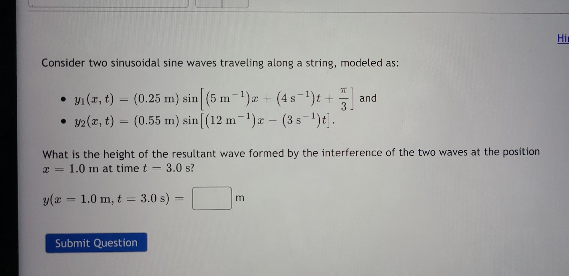 Solved Consider two sinusoidal sine waves traveling along a | Chegg.com