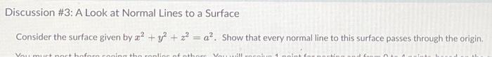 Solved Discussion #3: A Look at Normal Lines to a Surface | Chegg.com