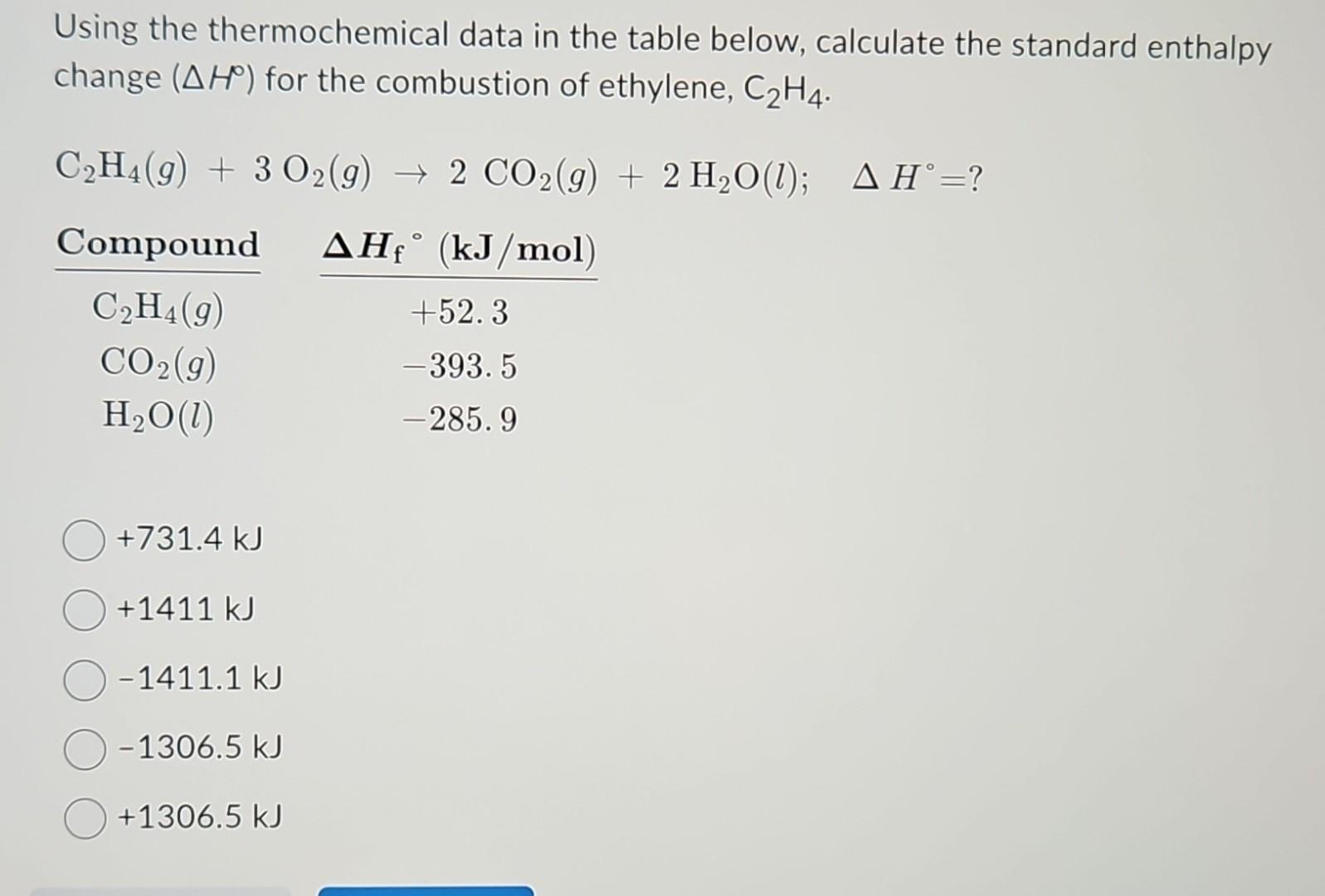 Solved Using the thermochemical data in the table below, | Chegg.com