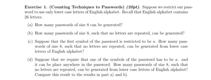 Solved Exercise 1. (Counting Techniques to Passwords) | Chegg.com