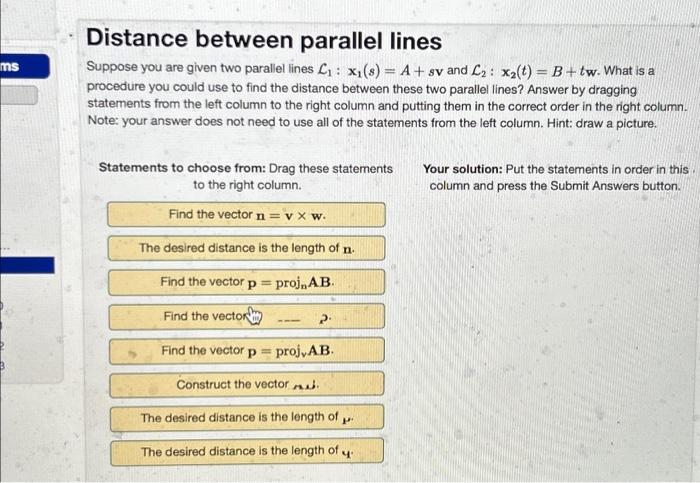 Solved ms Distance between parallel lines Suppose you are | Chegg.com