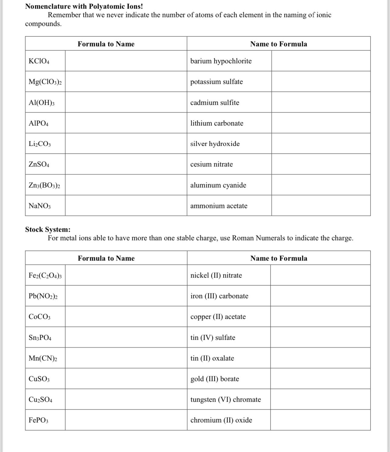 Solved Nomenclature with Polyatomic Ions!Remember that we | Chegg.com