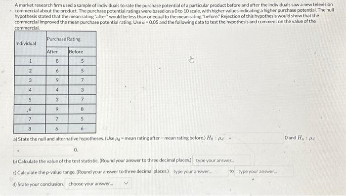 Solved A market research firm used a sample of individuals | Chegg.com