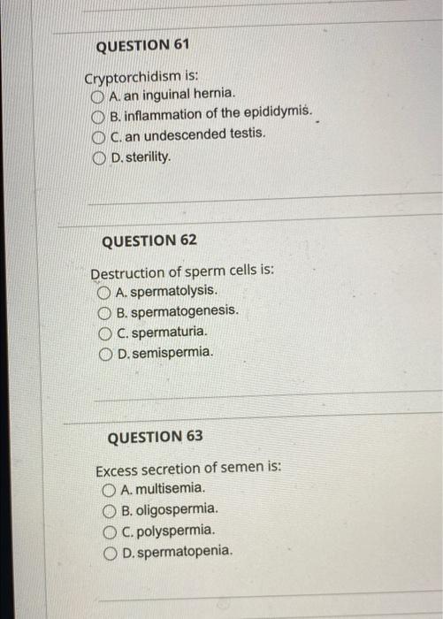 Solved QUESTION 55 A vasovasostomy is used to: O A. suture | Chegg.com