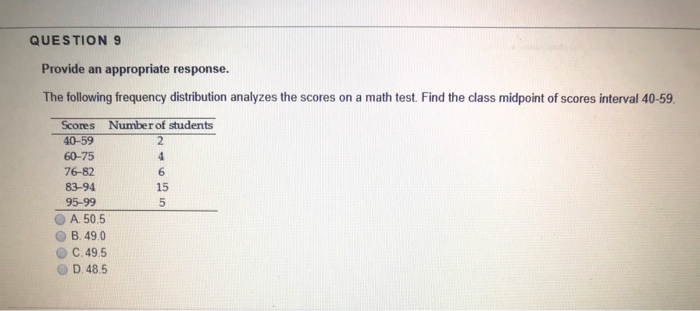 Solved Question 5 Provide An Appropriate Response The
