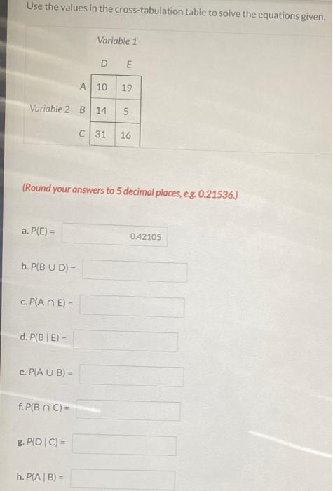 Solved Use the values in the cross-tabulation table to solve | Chegg.com