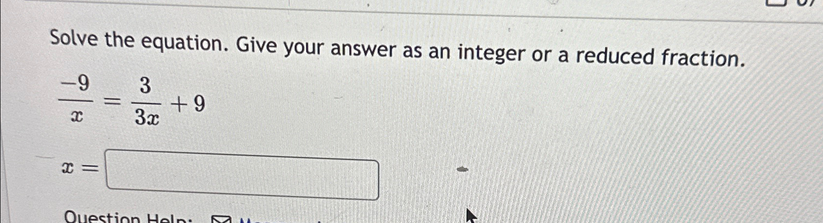 Solved Solve the equation. Give your answer as an integer or | Chegg.com