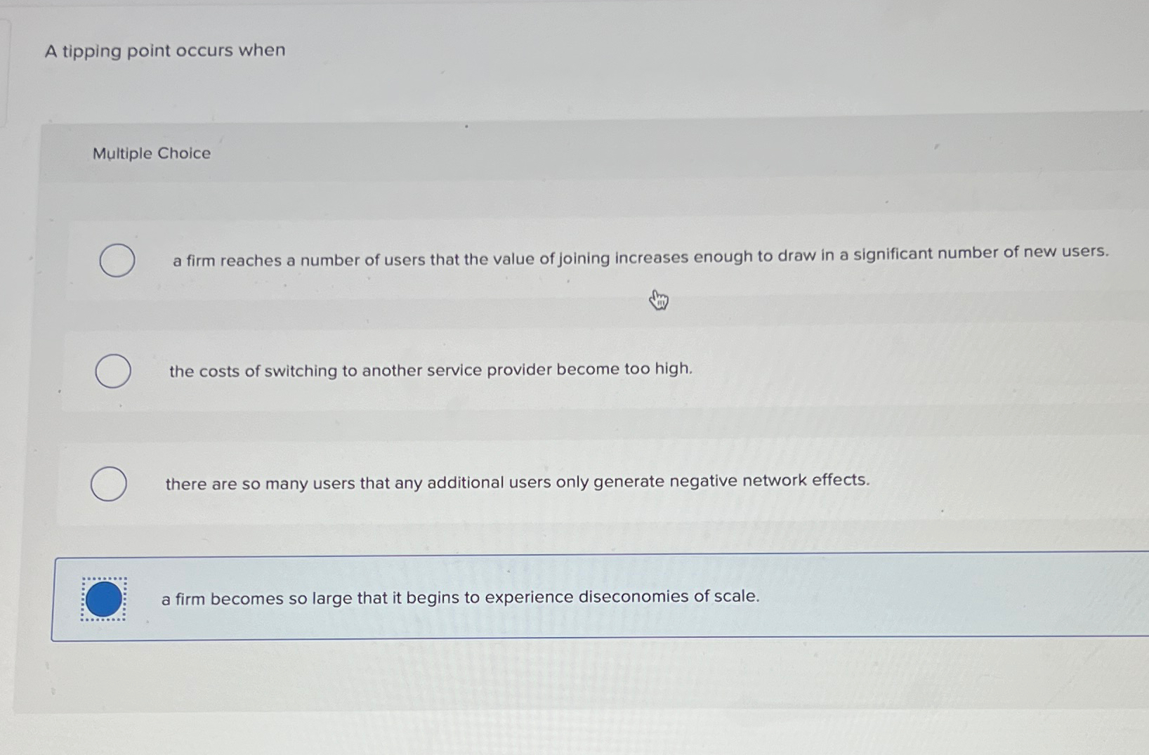 Solved A tipping point occurs whenMultiple Choicea firm | Chegg.com