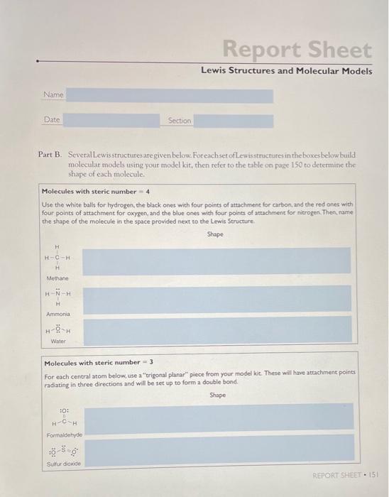 Solved Lewis Structures and Molecular Models Name Date Part | Chegg.com
