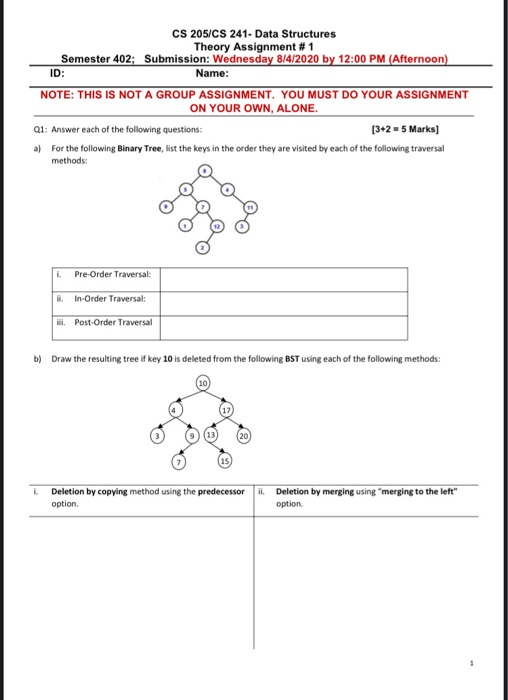 CS 205/CS 241- Data Structures Theory Assignment #1 | Chegg.com