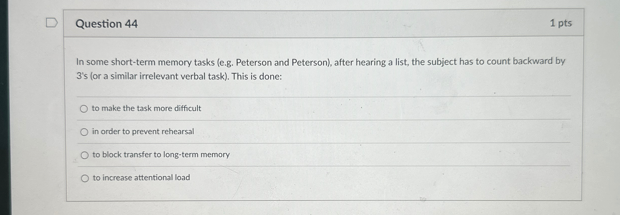Solved Question 441 ﻿ptsIn some short-term memory tasks | Chegg.com