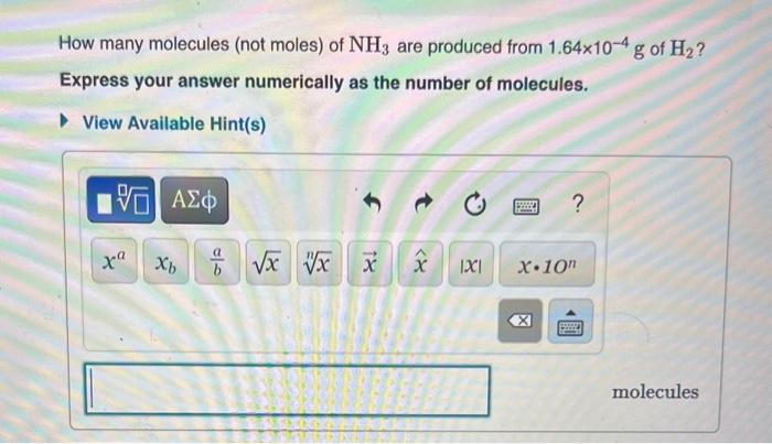 Solved How many molecules (not moles) of NH3 are produced | Chegg.com