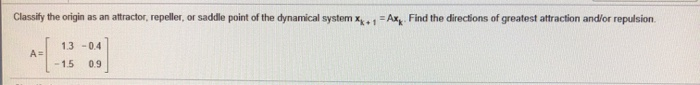 Solved Classify the origin as an attractor, repeller, or | Chegg.com