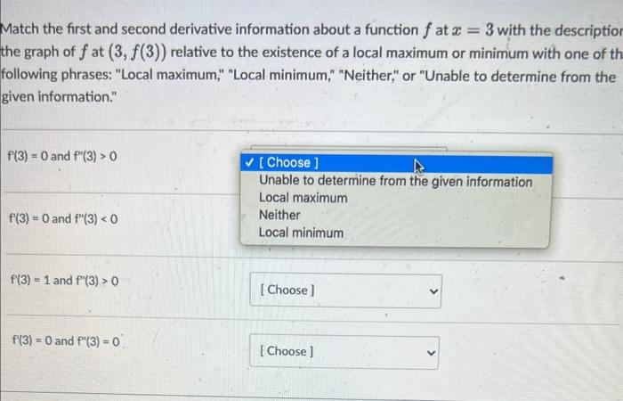Solved Match The First And Second Derivative Information