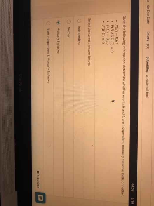 Solved se No Due Date Points 100 Submitting an external tool | Chegg.com