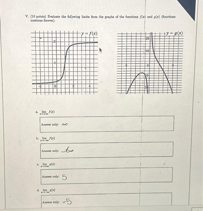 Solved V. (10 points) Evaluate the following limits from the | Chegg.com