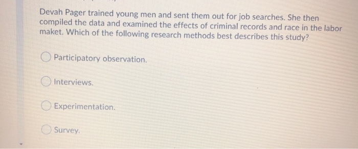 Solved Devah Pager trained young men and sent them out for | Chegg.com