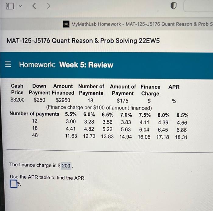 Solved D21. MyMathLab Homework - MAT-125-J5176 Quant Reason | Chegg.com