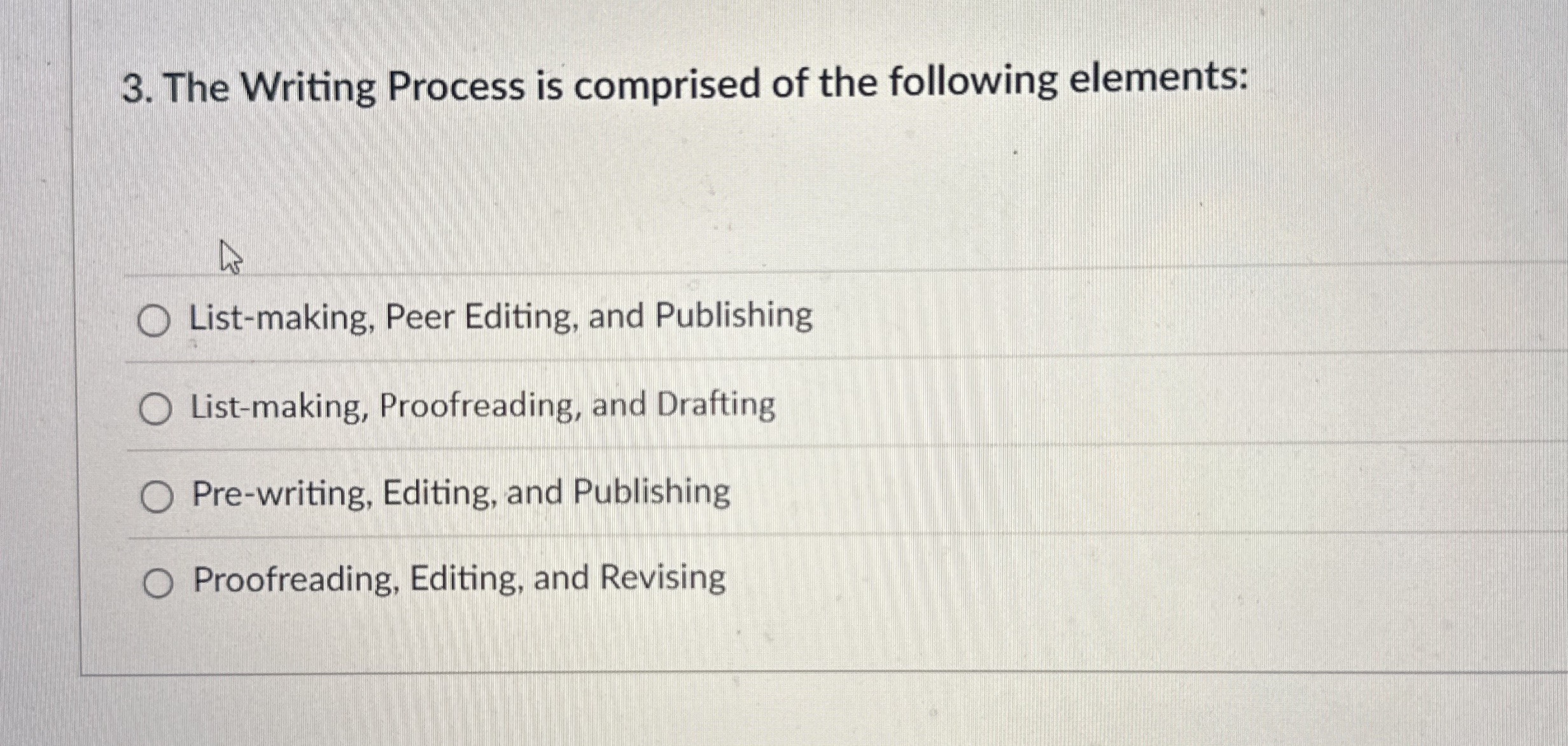 Solved The Writing Process is comprised of the following | Chegg.com