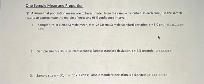 Solved One Sample Mean and Proportion Q1. Assume that | Chegg.com