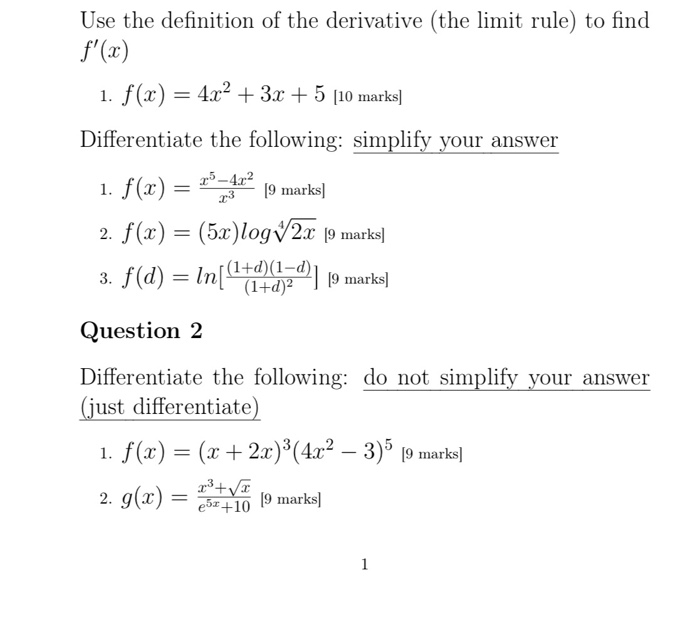 Solved Use the definition of the derivative (the limit rule) | Chegg.com