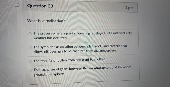 Solved What is vernalisation? The process where a plant's | Chegg.com