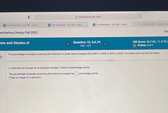 Solved The percentage of people accessing the Internet in a | Chegg.com