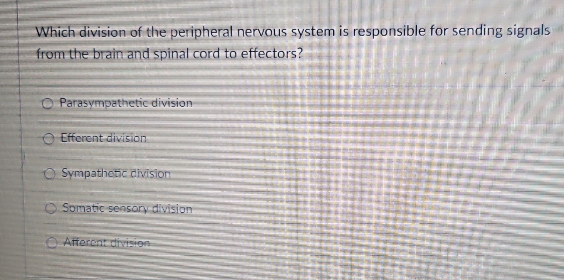 Solved Which division of the peripheral nervous system is | Chegg.com