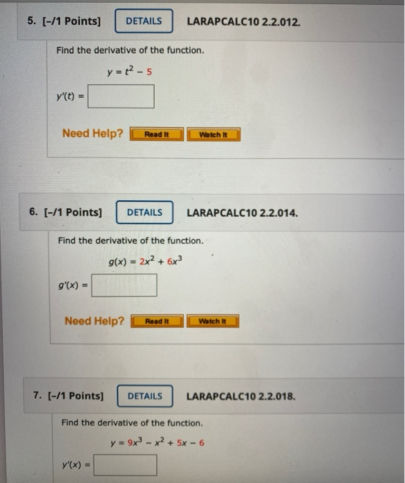 Solved 5. (-/1 Points] DETAILS LARAPCALC10 2.2.012. Find the | Chegg.com