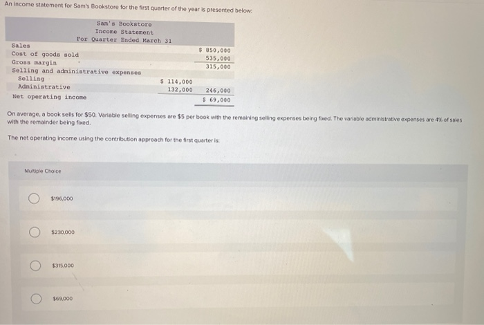 Solved An income statement for Sam's Bookstore for the first | Chegg.com