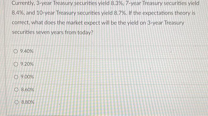Solved Currently, 3-year Treasury securities yield 8.3\%, | Chegg.com