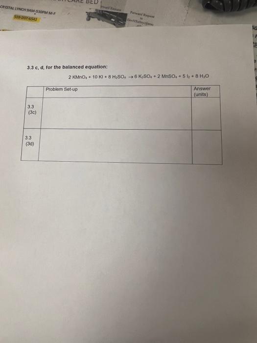 Solved 1 Mole to Mole Conversions 1.1c& d for the balanced | Chegg.com