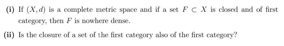 Solved (i) If (X,d) is a complete metric space and if a set | Chegg.com