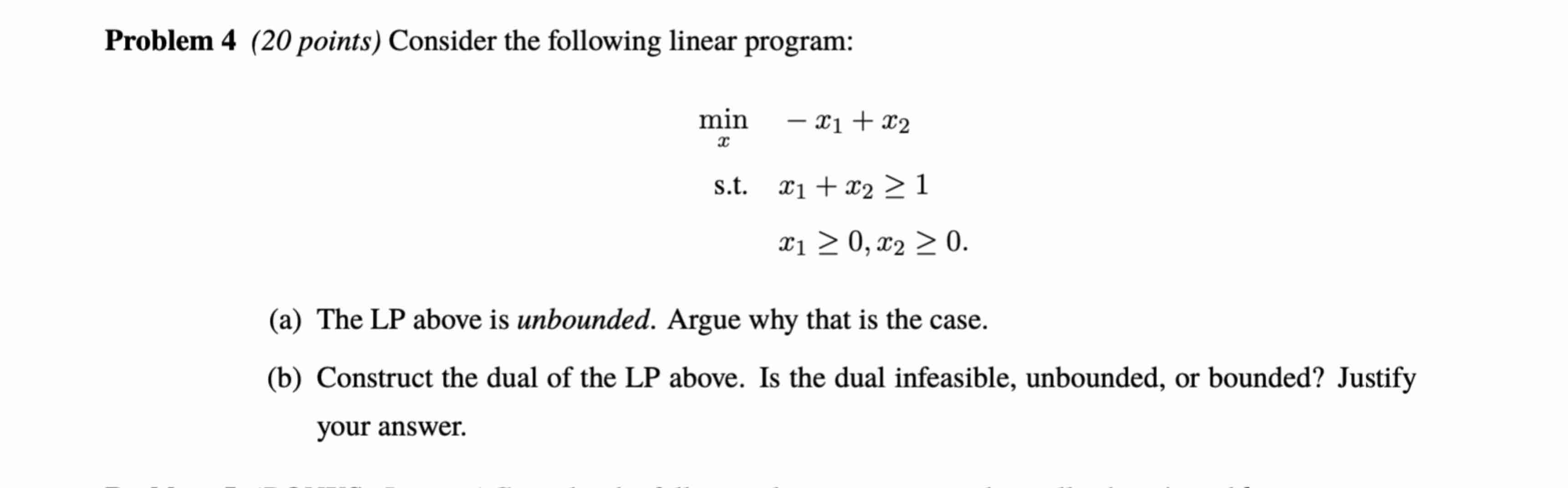 Solved Problem 4 (20 ﻿points) ﻿Consider the following linear | Chegg.com