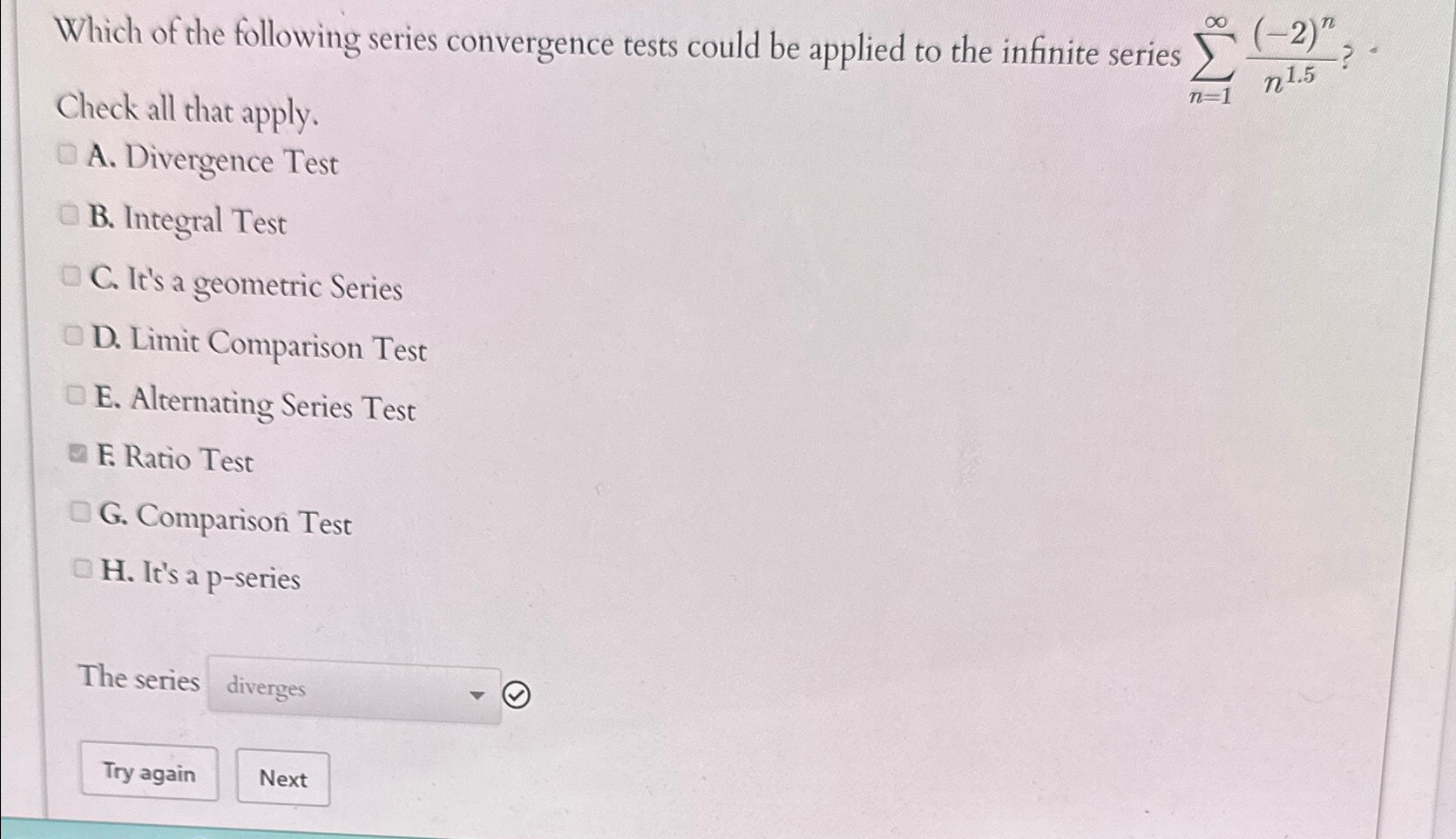 Solved Which of the following series convergence tests could | Chegg.com
