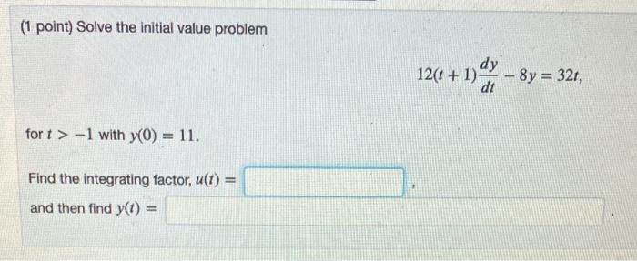 Solved (1 point) Solve the initial value problem | Chegg.com