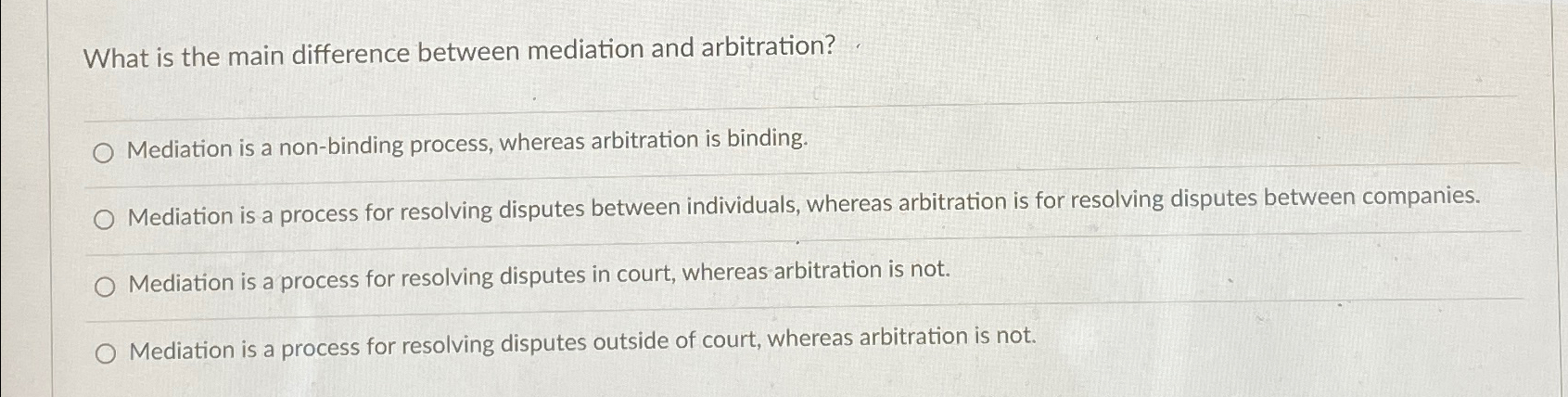 Solved What is the main difference between mediation and | Chegg.com
