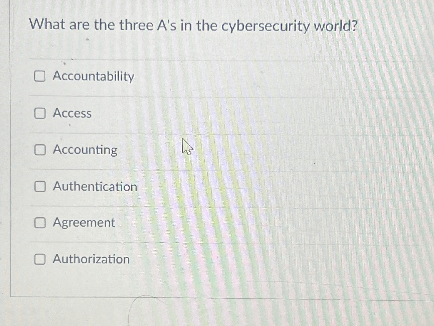 Solved What are the three A's in the cybersecurity | Chegg.com