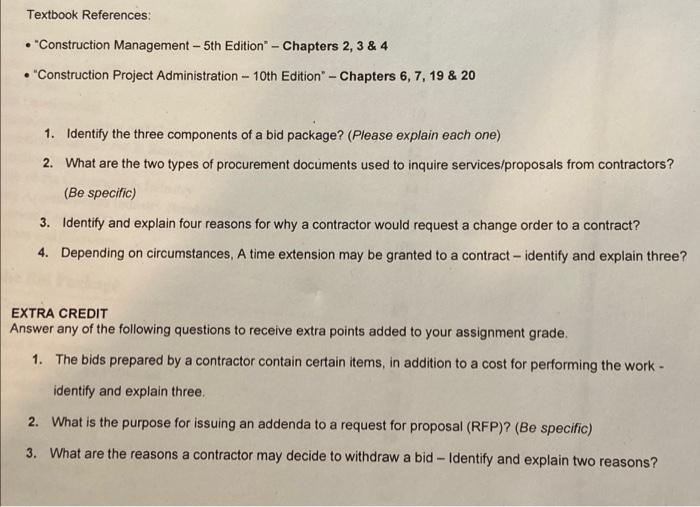 Solved Textbook References: • "Construction Management - 5th | Chegg.com
